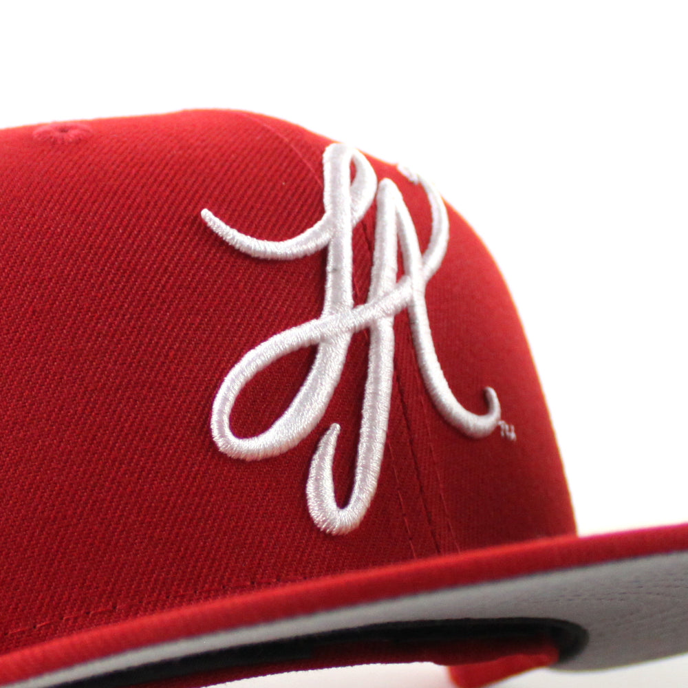 LA Script New Era 59Fifty Hat (Scarlet Red GRAY UNDER BRIM) – ECAPCITY