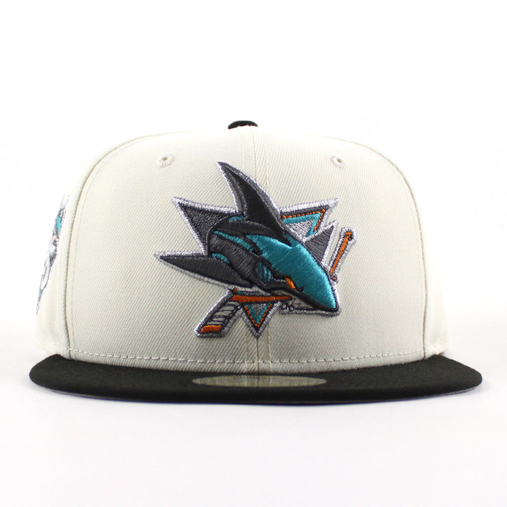 San Jose Sharks 25 Years New Era 59Fifty Fitted Hat (Chrome White Blac ...