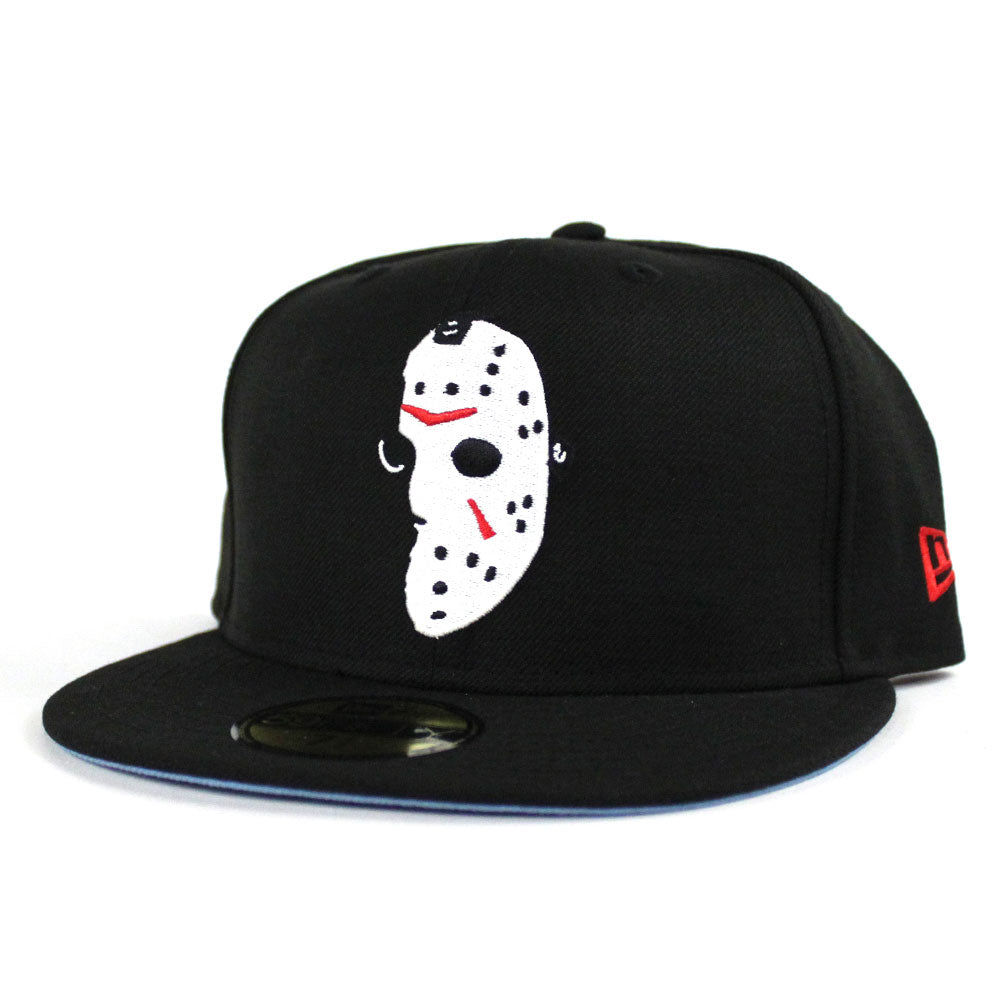 Friday the 13th Jason Head New Era 59Fifty Fitted Hat (BLACK Blue Under ...