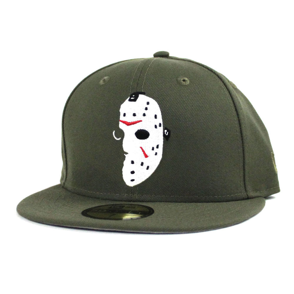 Friday the 13th Jason Head New Era 59Fifty Fitted Hat (Olive Gray Under ...