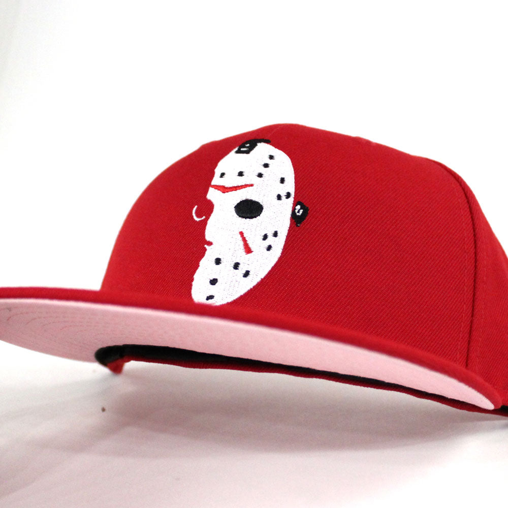 Friday the 13th Jason Head New Era 59Fifty Fitted Hat (Red PINK Under ...